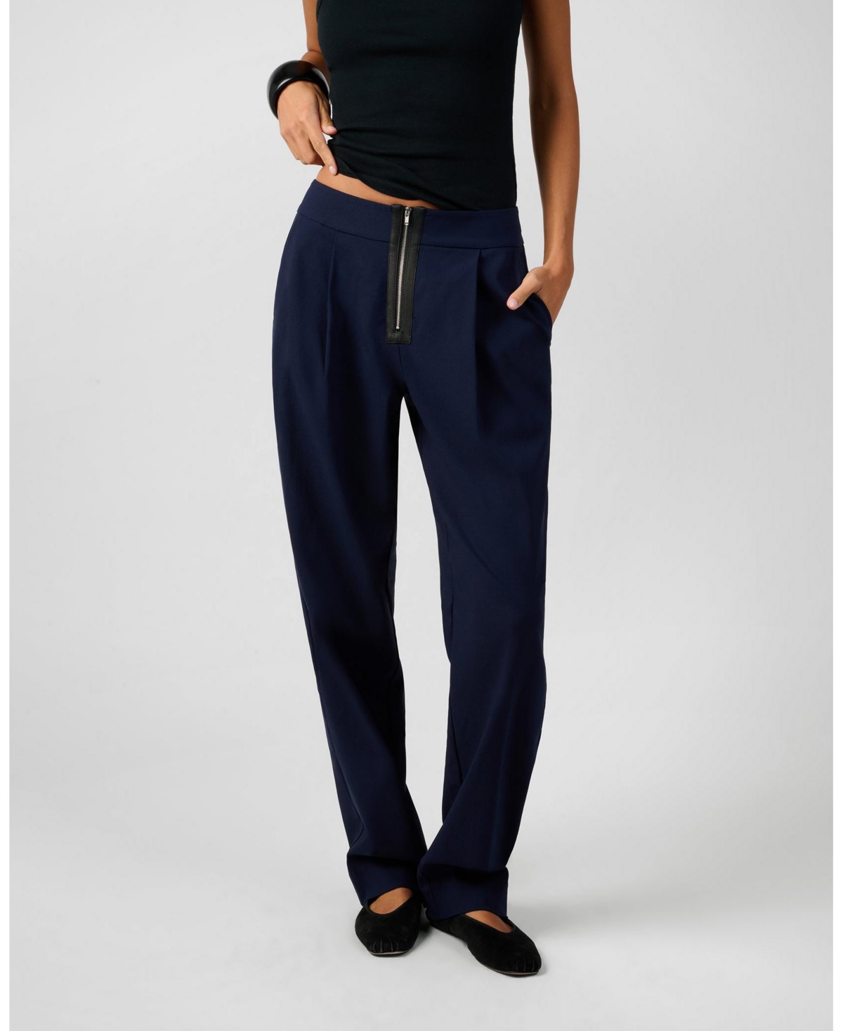 Click here for WeWoreWhat-Womens Zip Front Trouser - Navy/black prices