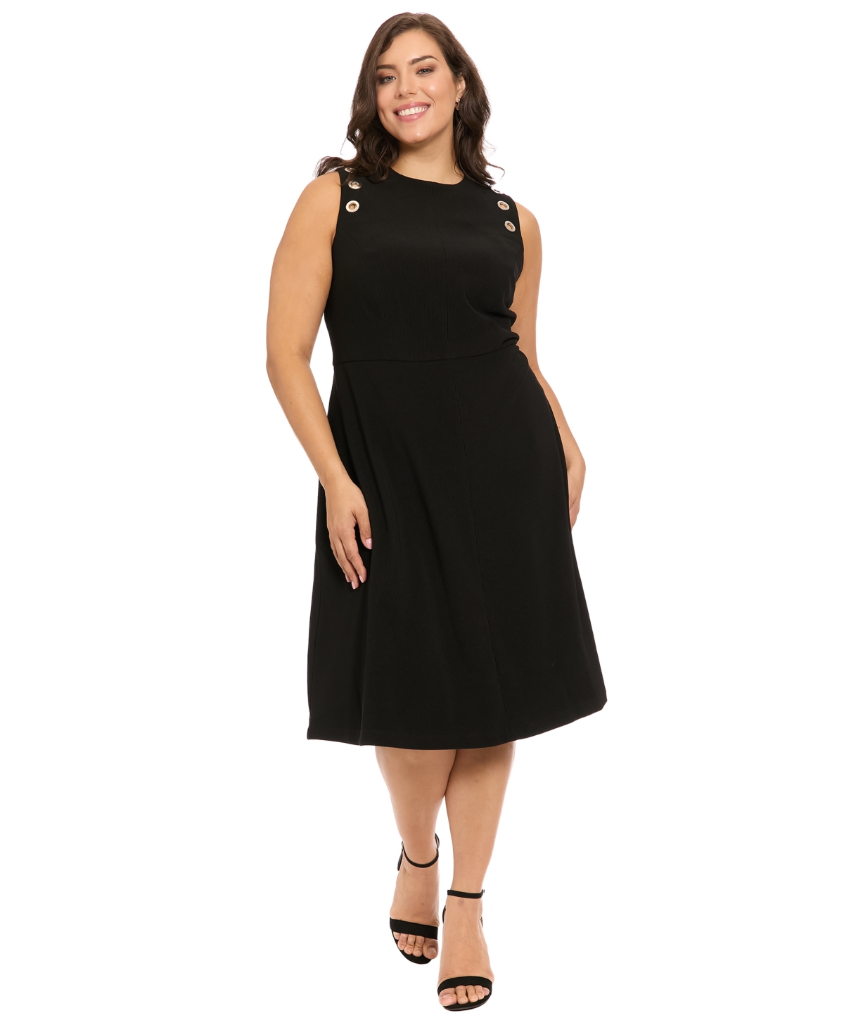 Click here for London Times Plus-Size Grommet Shoulder Midi Dress... prices