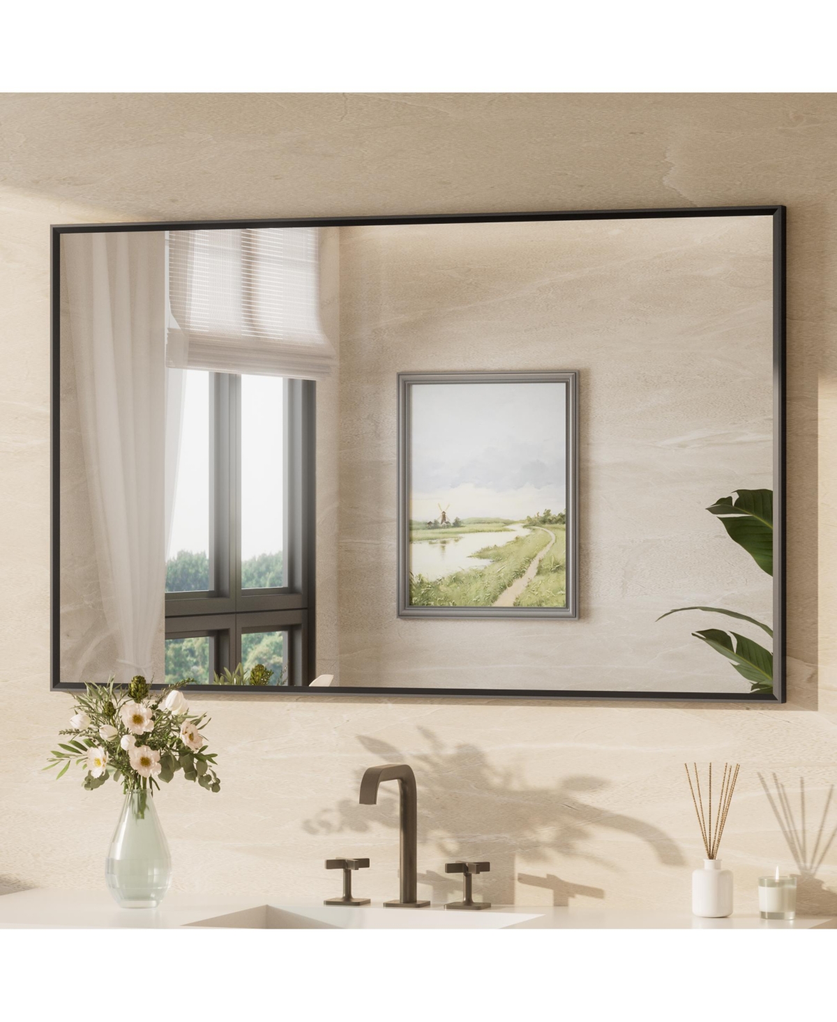 Click here for Keonjinn Inch Brushed Black Bathroom Vanity Mirror... prices