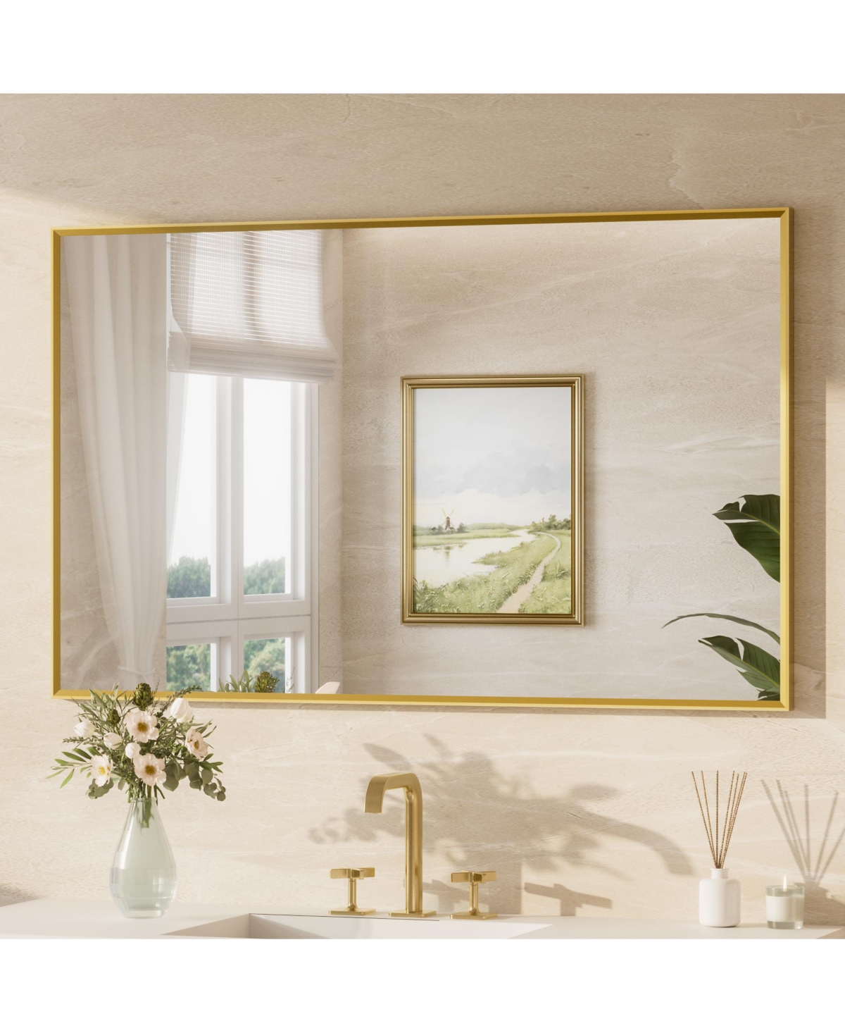 Click here for Keonjinn 48x30 Inch Brushed Gold Bathroom Vanity M... prices