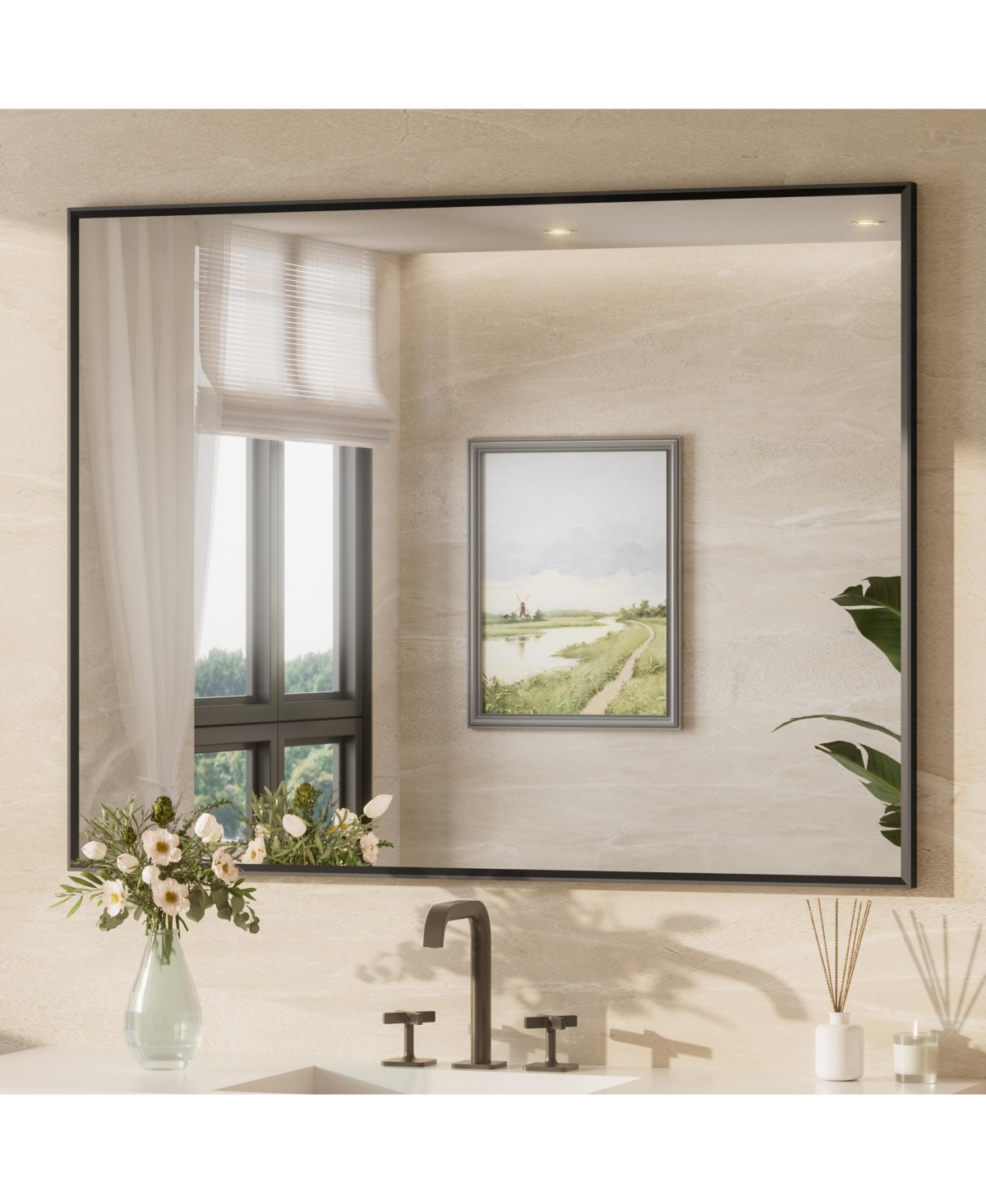 Click here for Keonjinn Inch Brushed Black Bathroom Vanity Mirror... prices