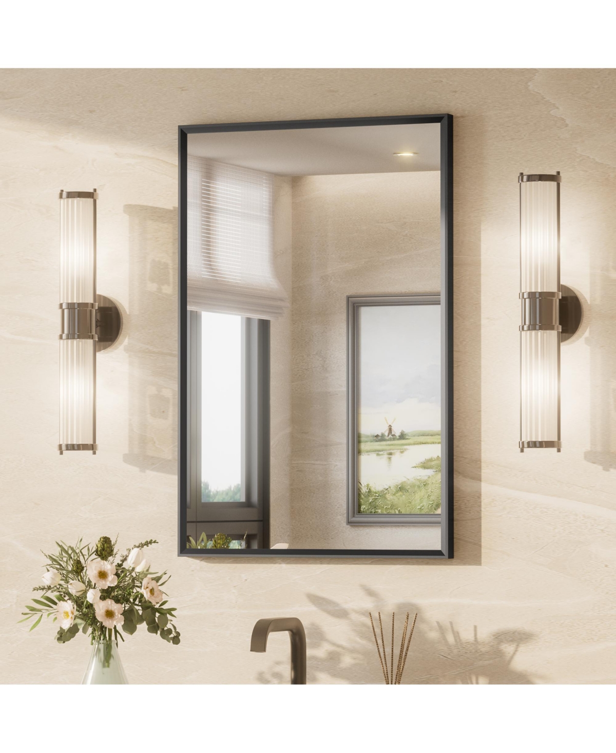 Click here for Keonjinn Inch Brushed Black Bathroom Vanity Mirror... prices