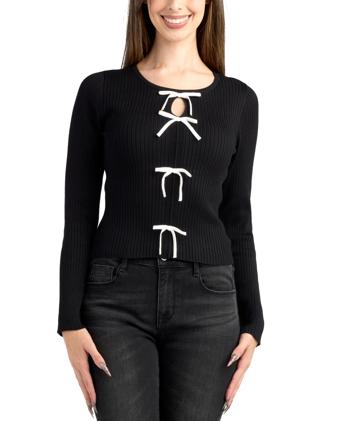 Click here for Bcx Juniors Round Neck Long-Sleeve Sweater - Black prices