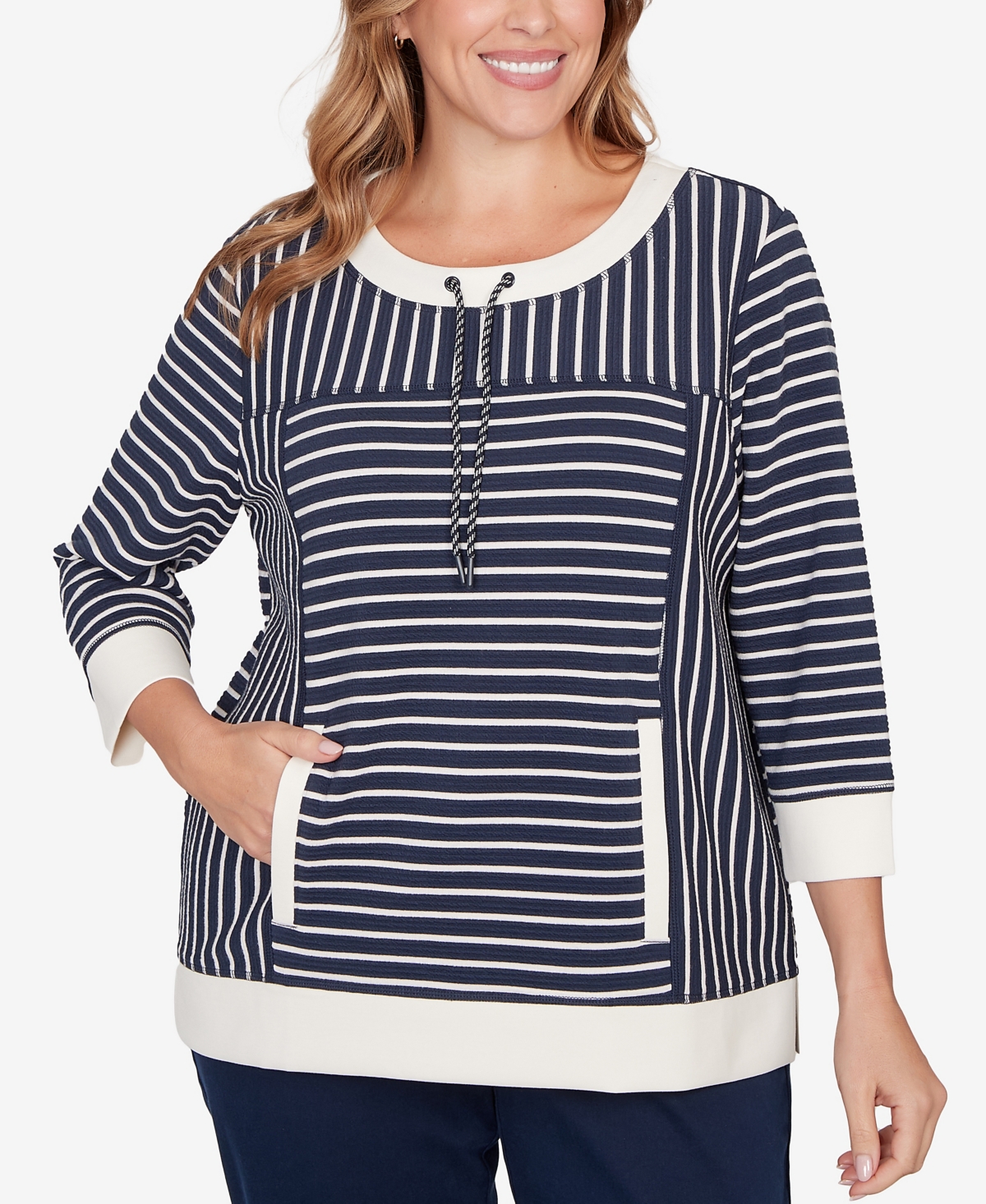 Click here for Ruby Rd. Plus Size Striped Popover Pocket Top - Na... prices
