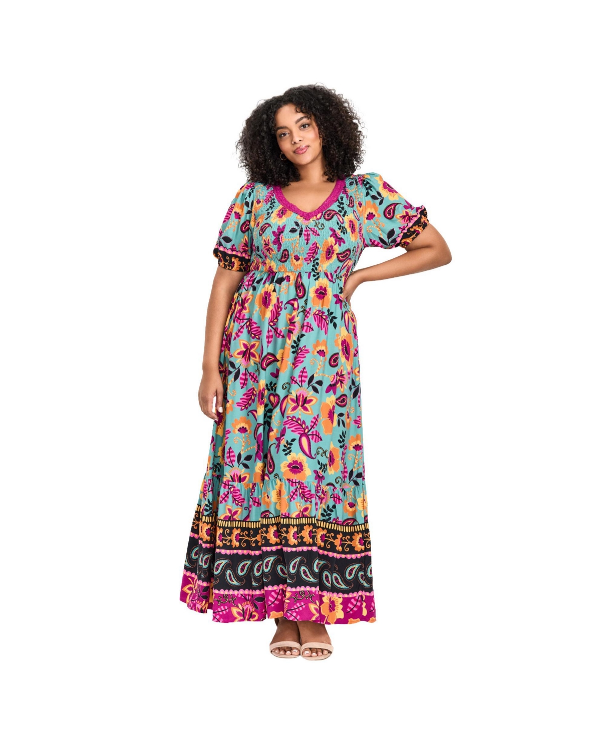 Click here for Avenue Womens Plus Size Eve Border Dress - Florent... prices