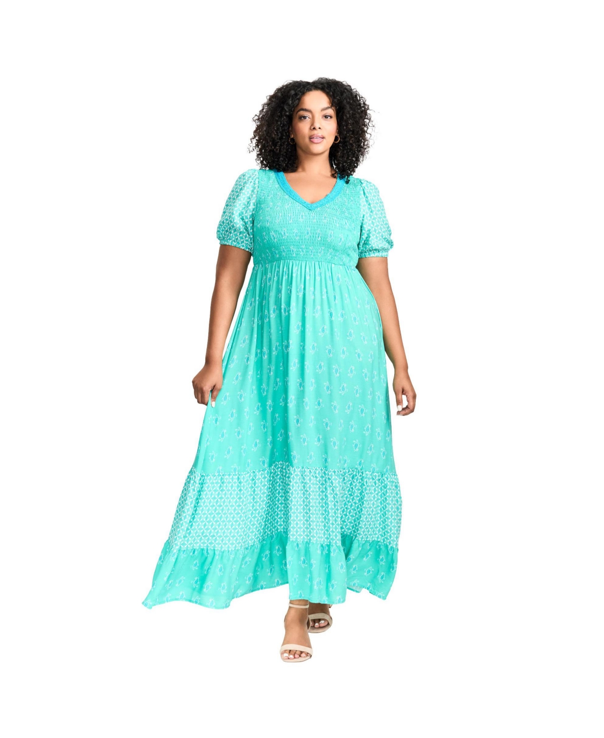 Click here for Avenue Womens Plus Size Eve Border Dress - Aqua pa... prices