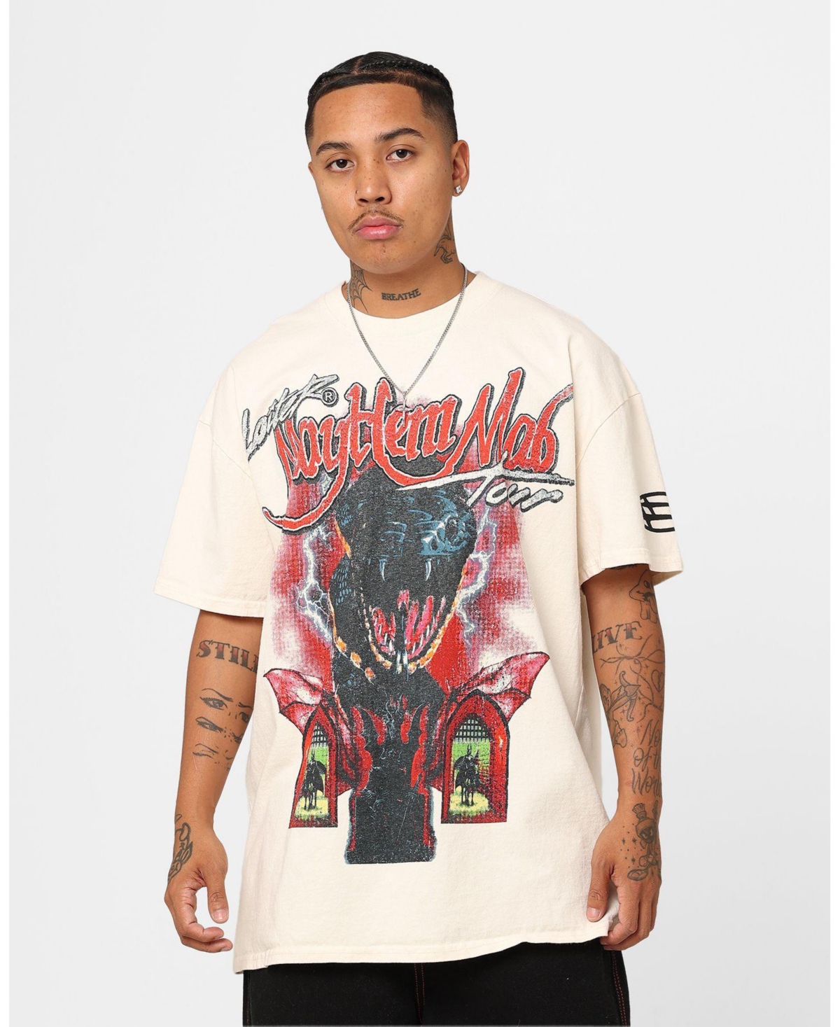 Click here for Loiter Mens Mayhem Mob Vintae Tee - White prices