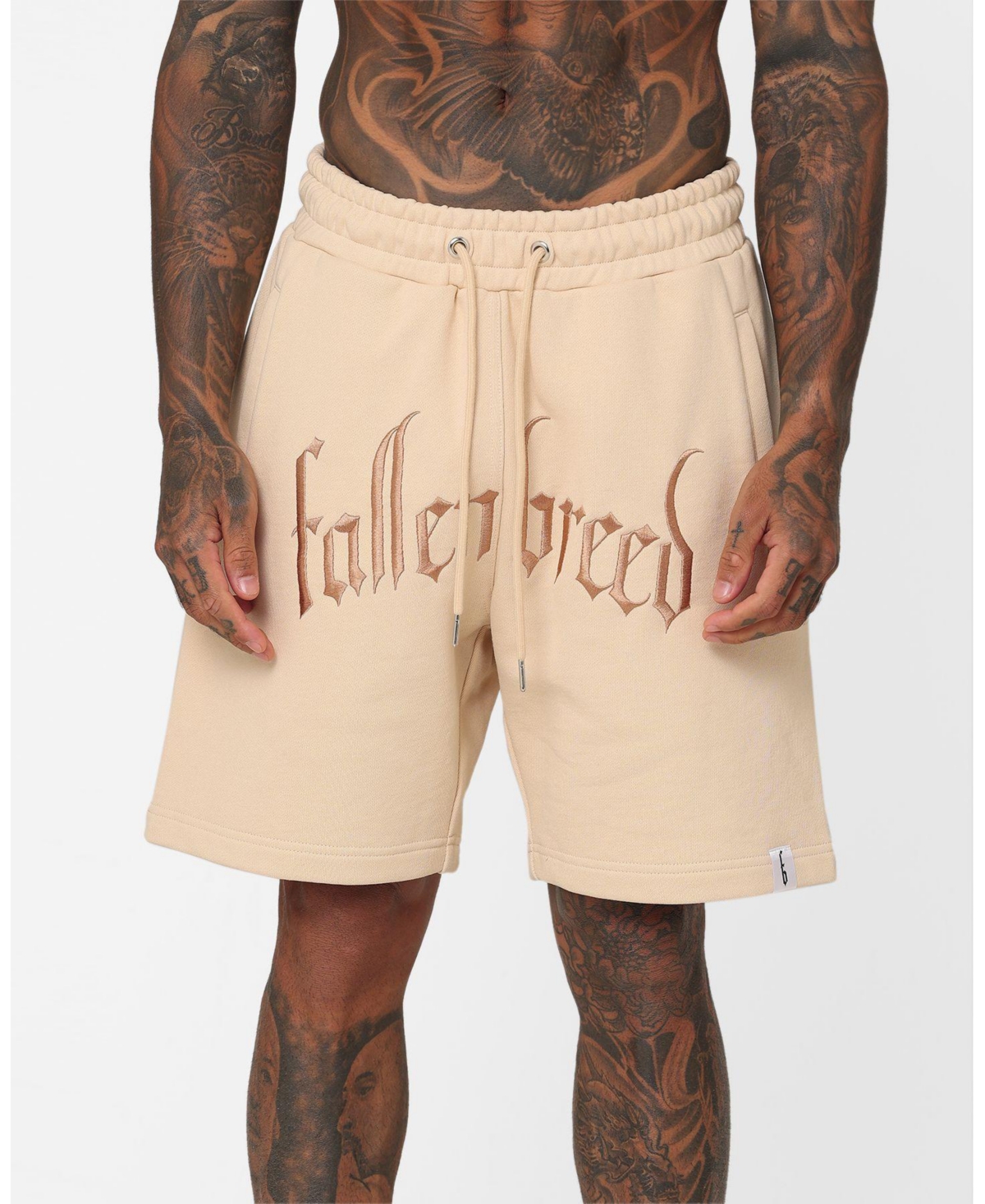 Click here for mnml Mens Fallen Breed Logo Sweat Short - Beige/Kh... prices