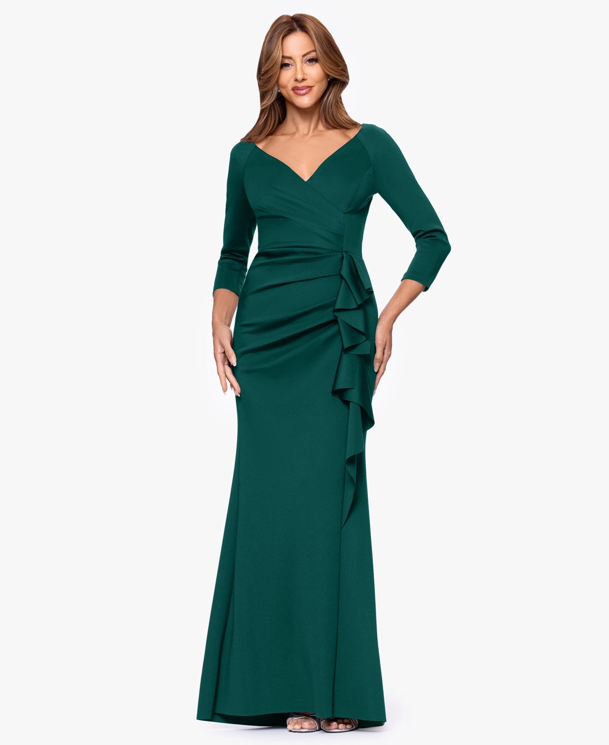 Click here for Xscape Petite V-Neck 3/4-Sleeve Dress - Hunter prices