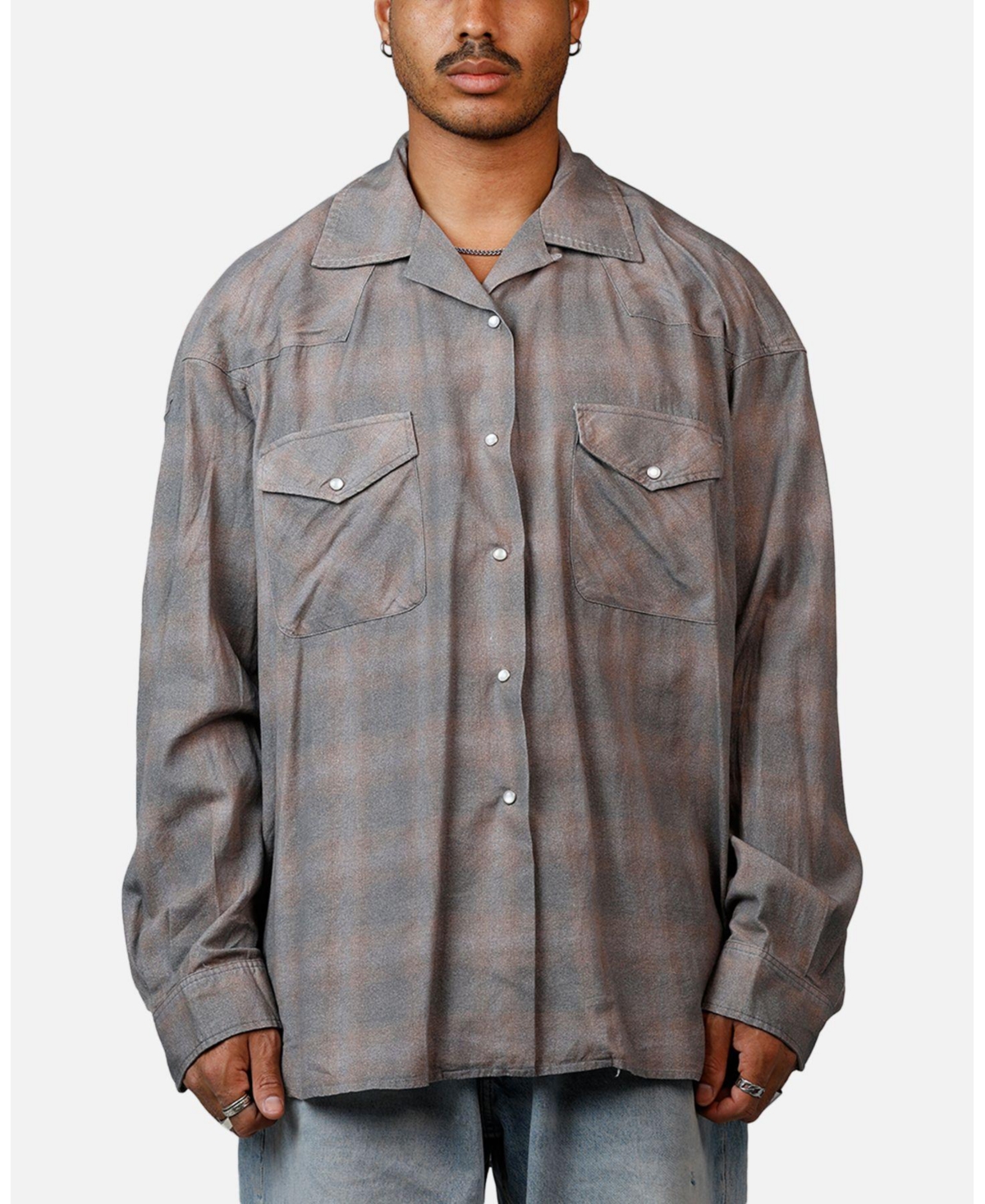 Click here for mnml Mens Mems Faded Print Flannel Shirt prices