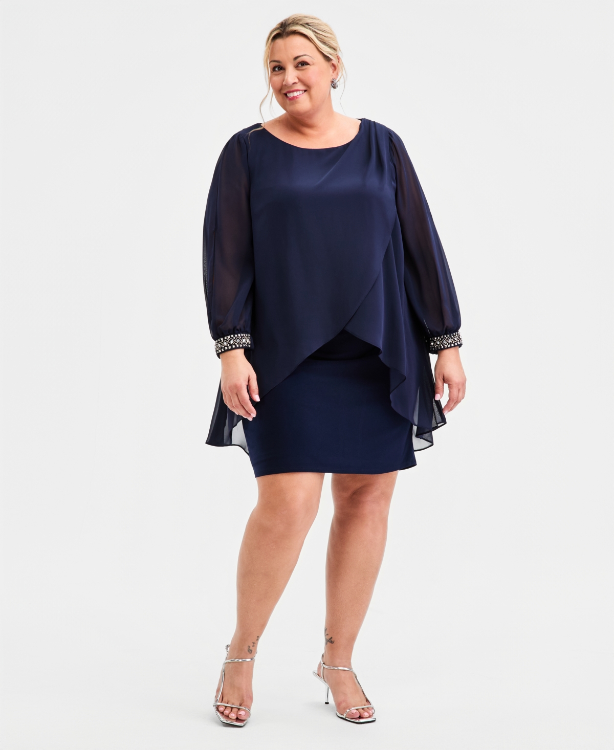 Click here for Sl Fashions Plus Size Overlay Sheath Dress - Navy prices