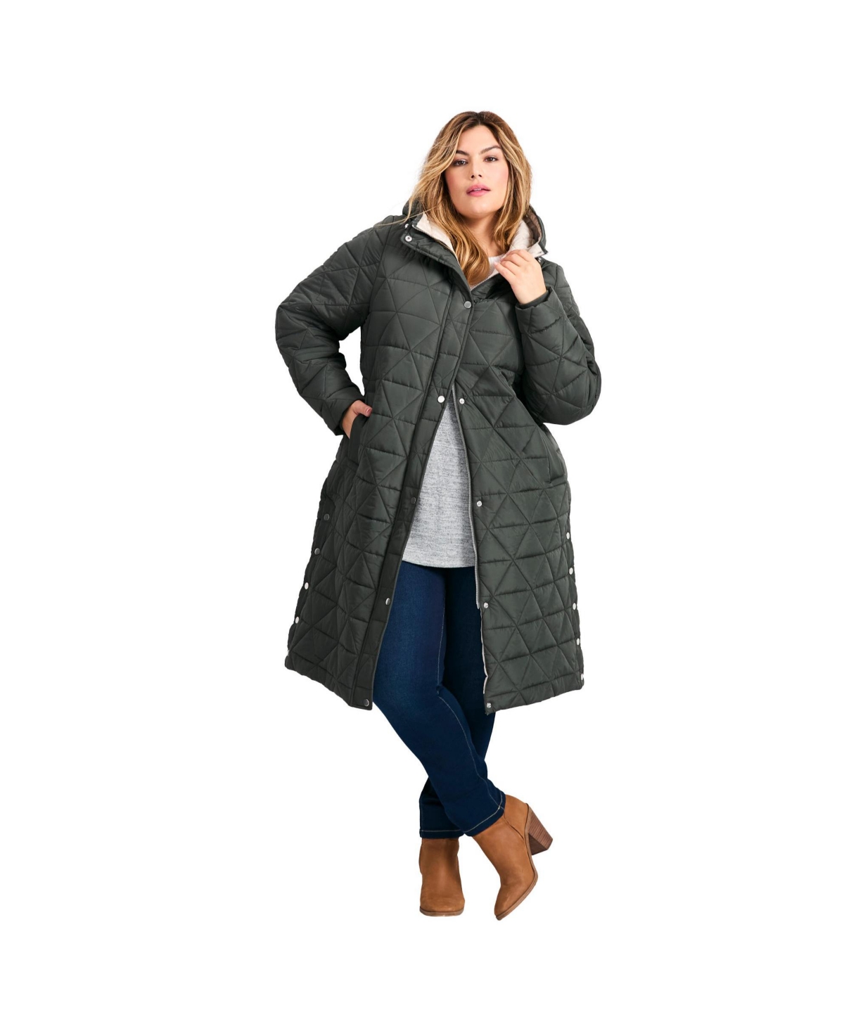 Click here for Avenue Womens Quinn Longline Puffer Jacket - Olive prices