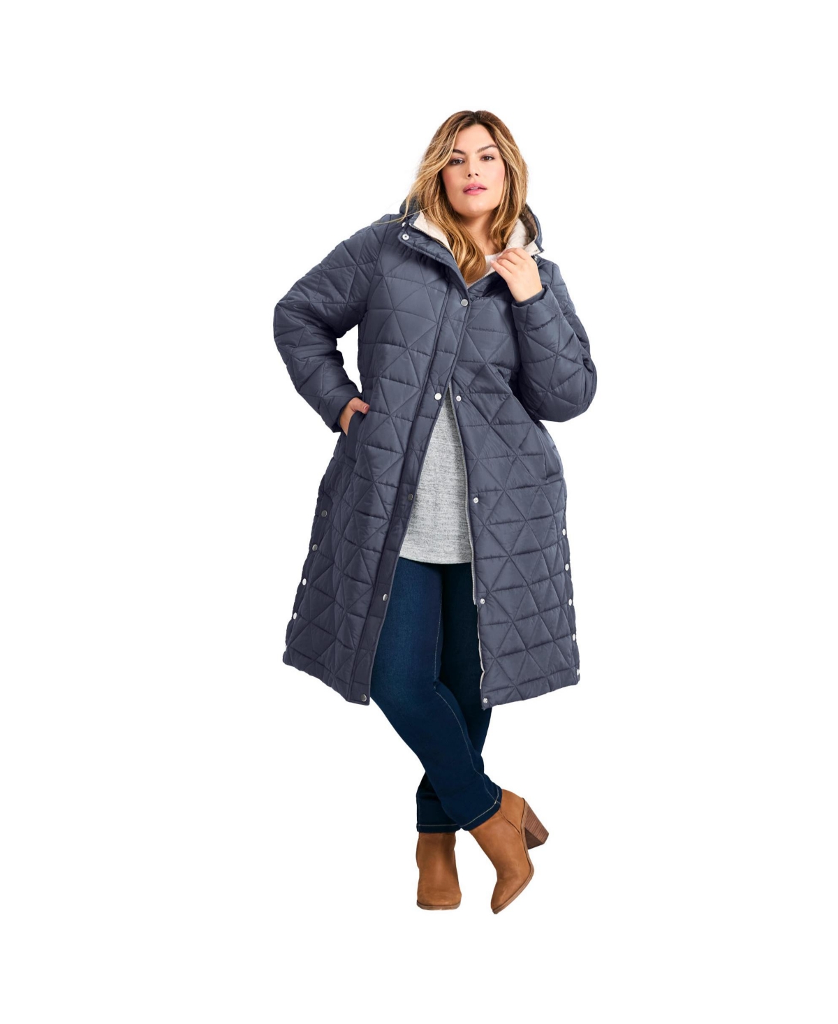 Click here for Avenue Womens Quinn Longline Puffer Jacket - Smoke prices