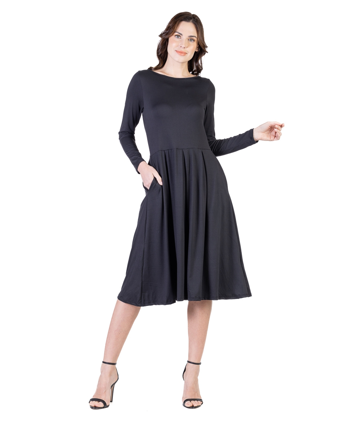 Click here for 24seven Comfort Apparel Petite Midi Fit N Flare Po... prices