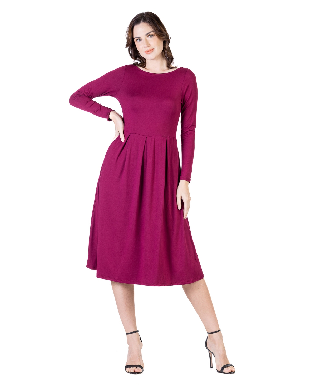 Click here for 24seven Comfort Apparel Petite Midi Fit N Flare Po... prices