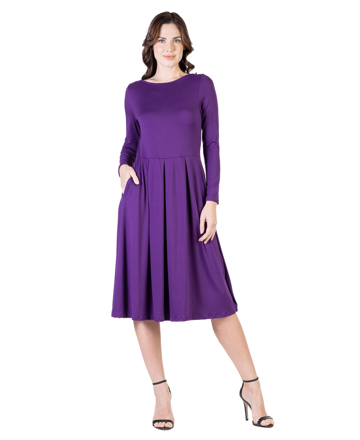 Click here for 24seven Comfort Apparel Petite Midi Fit N Flare Po... prices