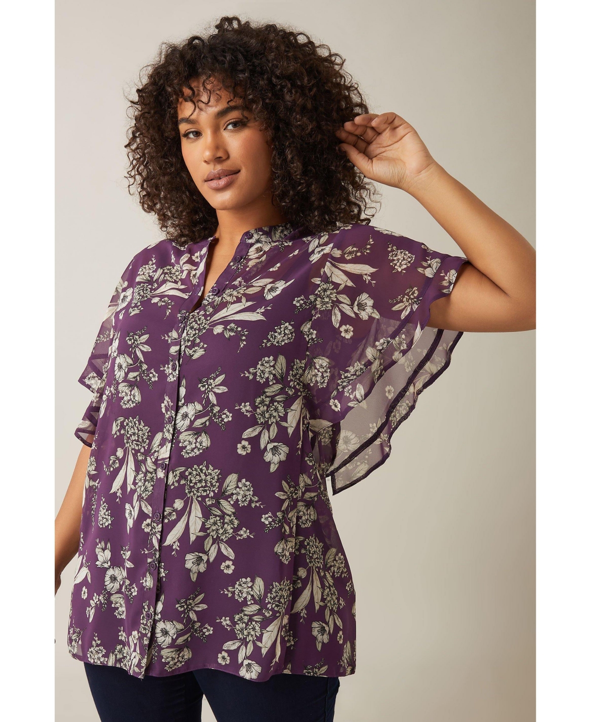 Click here for Evans Womens Curve Purple Floral Print Blouse Top prices
