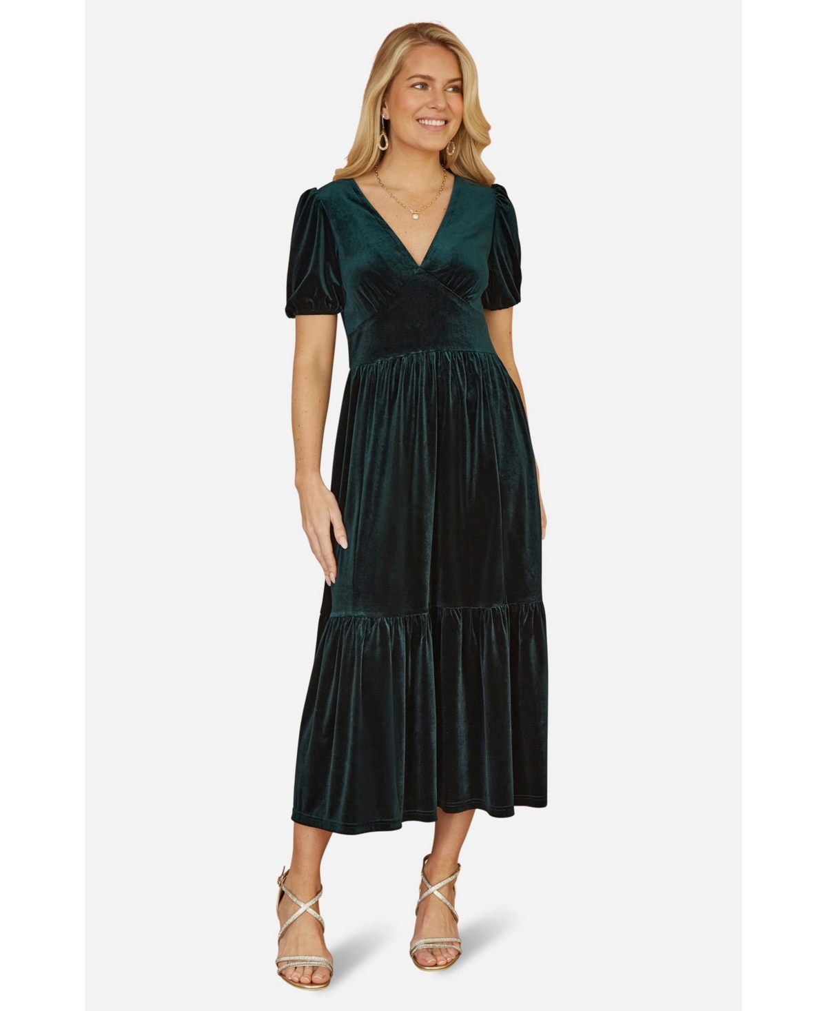 Click here for Yumi Womens Velvet Midi Dress - Green prices