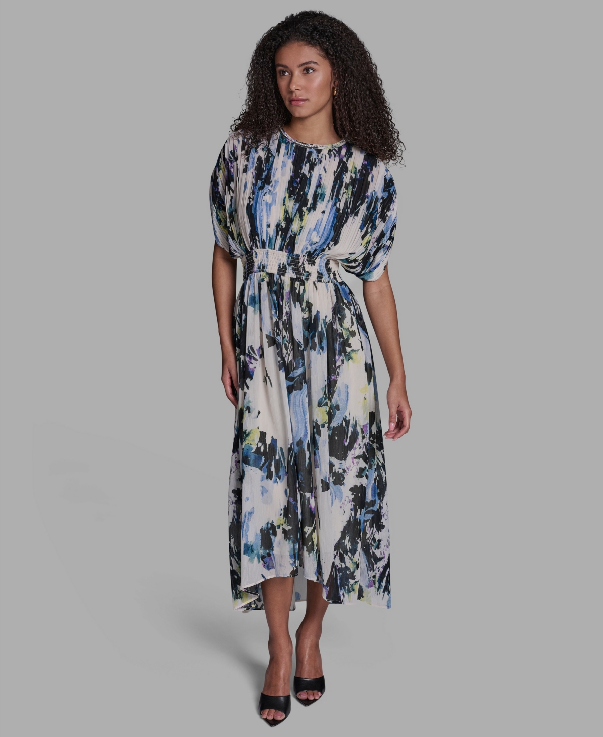 Click here for Bcbg Womens Abstract Print Crewneck Cape Maxi Dres... prices