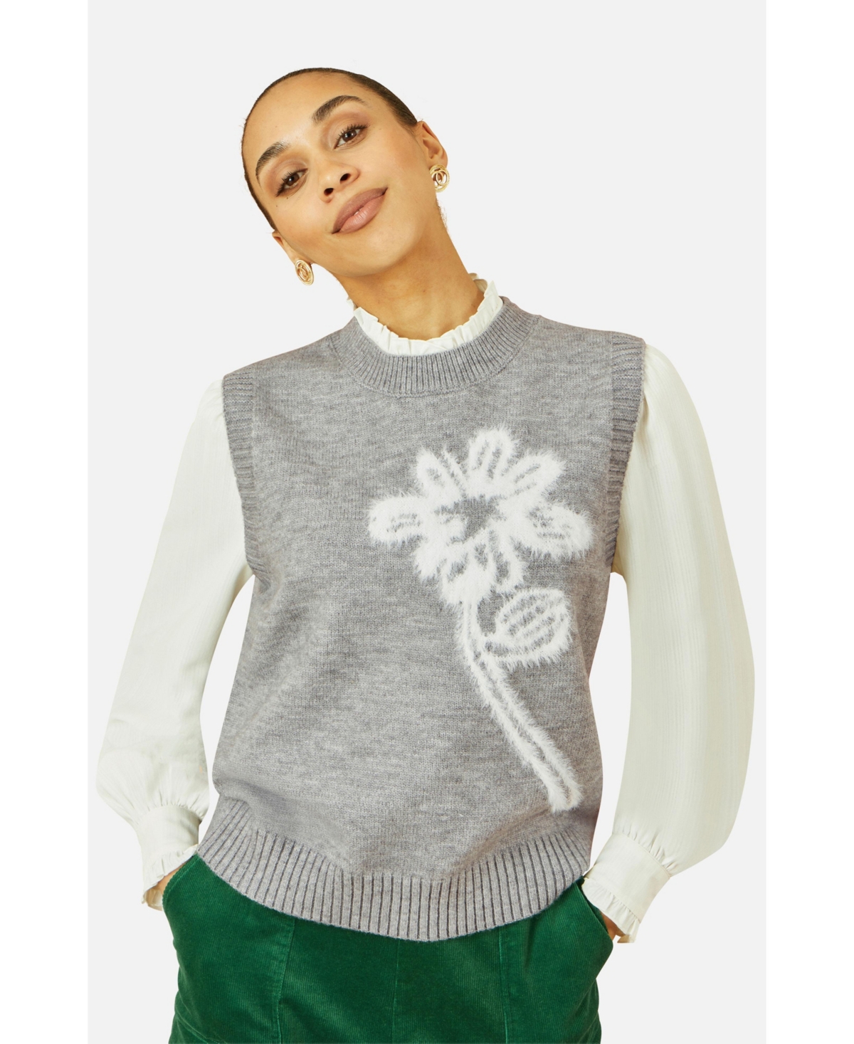 Click here for Yumi Womens Knitted Flower Sleeveless Sweater Vest... prices