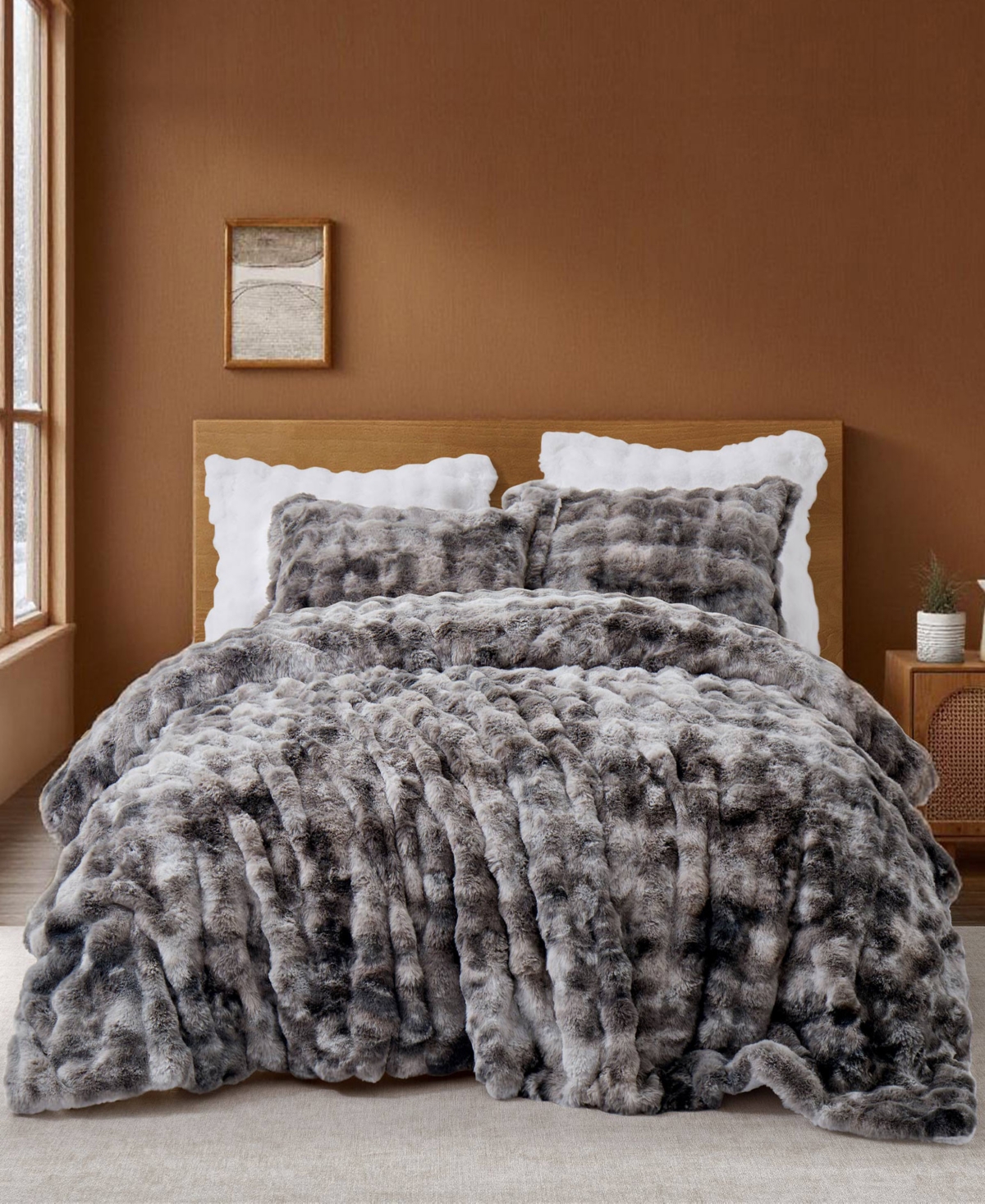 Click here for Unikome Faux Fur Reversible Comforter  Queen - Dar... prices