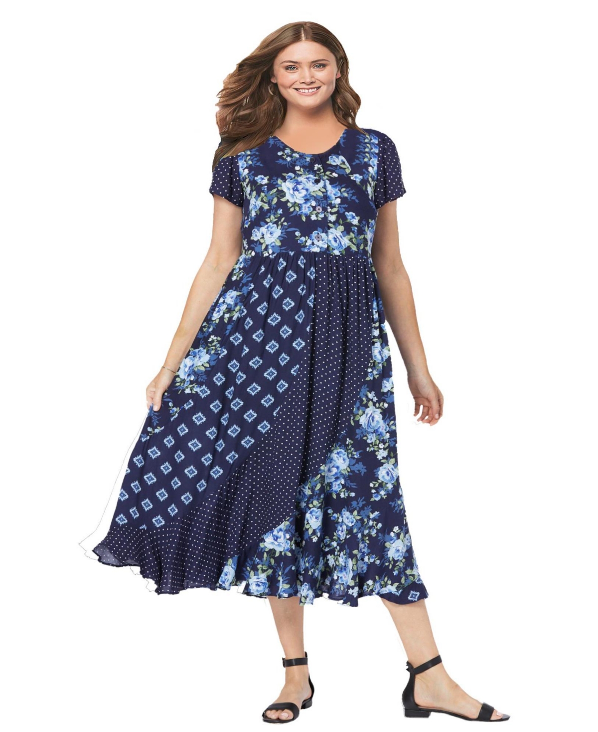 Click here for Woman Within Plus Size Petite Mixed Print Maxi Dre... prices