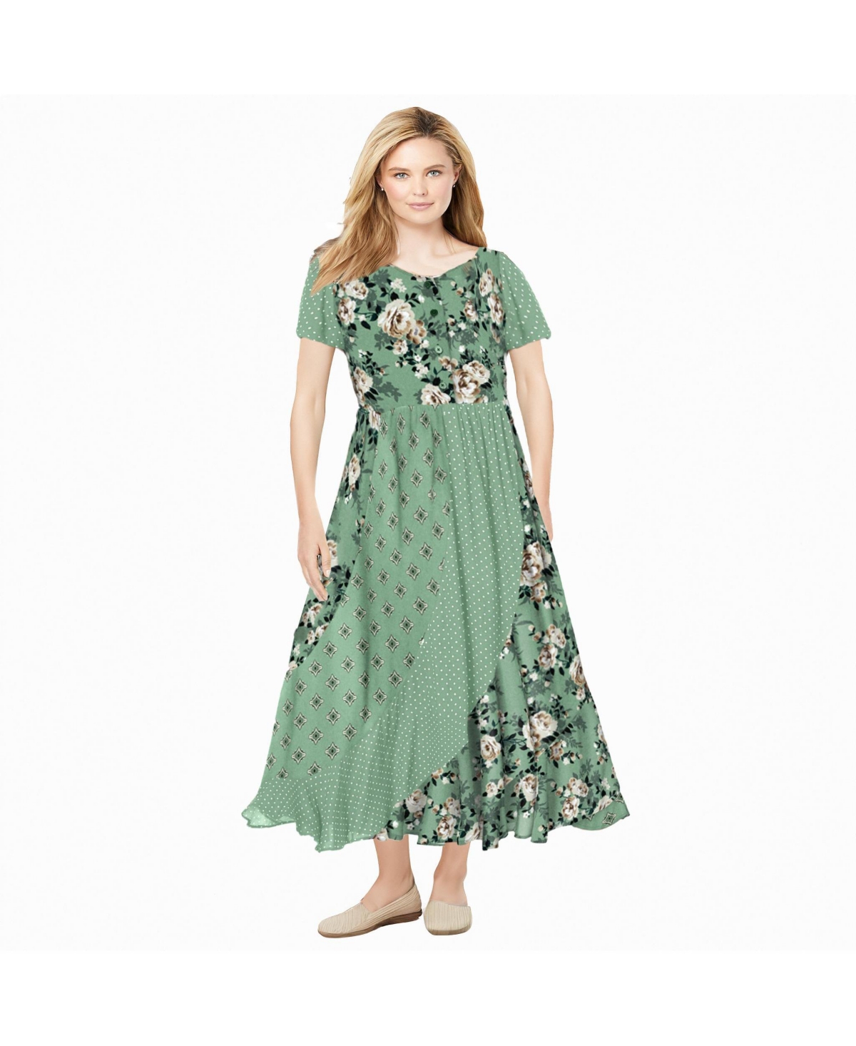 Click here for Woman Within Plus Size Petite Mixed Print Maxi Dre... prices