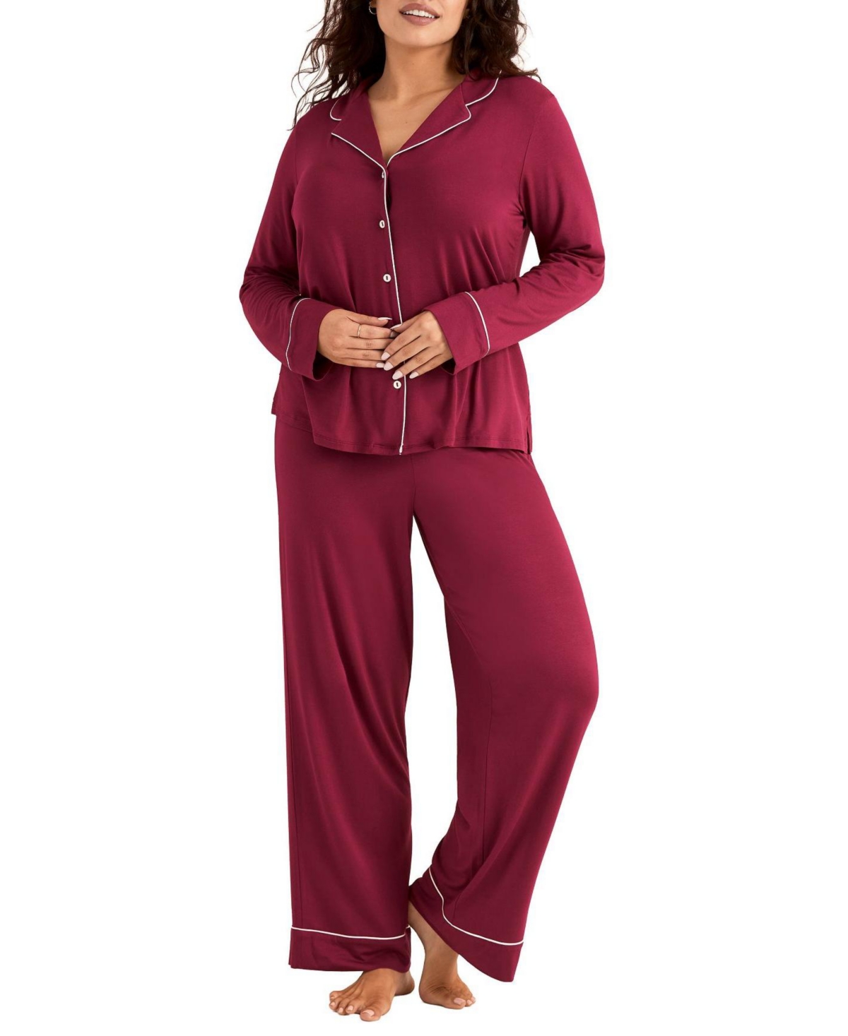 Click here for Adore Me Plus Size Matilda Pajama Set - Dark red prices