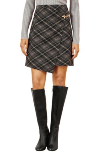 Yumi Women's Check Wrap Skirt With Buckle - Macy's