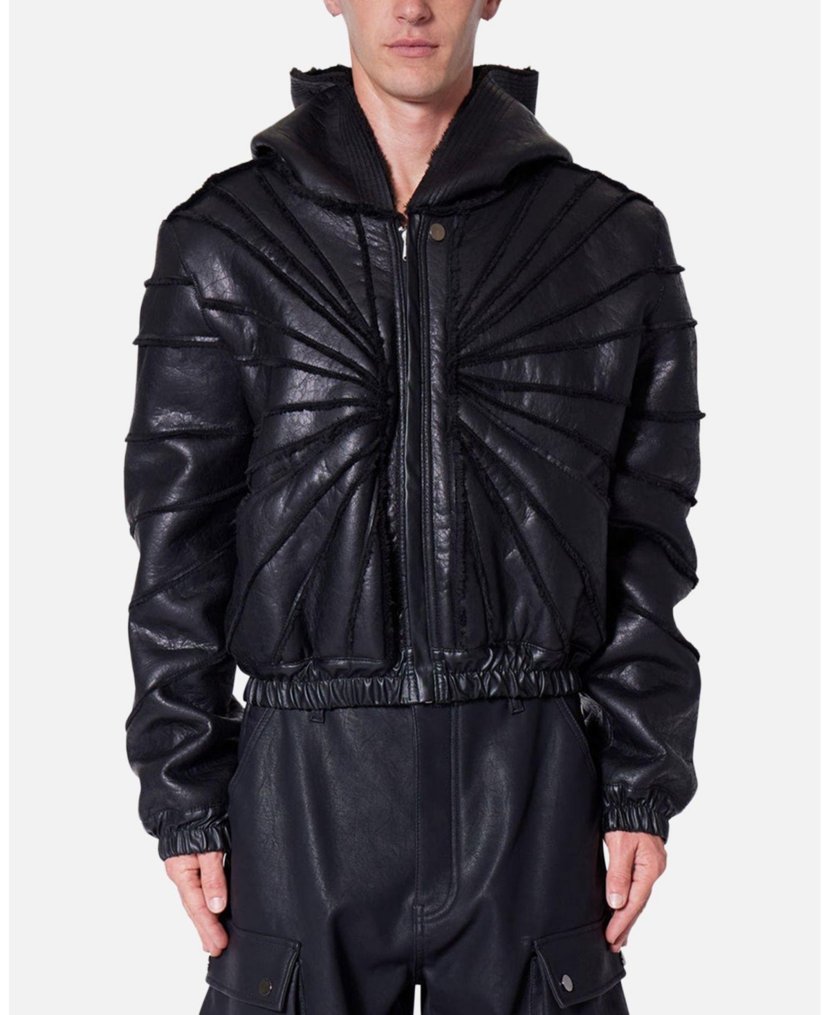 Click here for mnml Mens Leather Web Cropped Hoodie prices