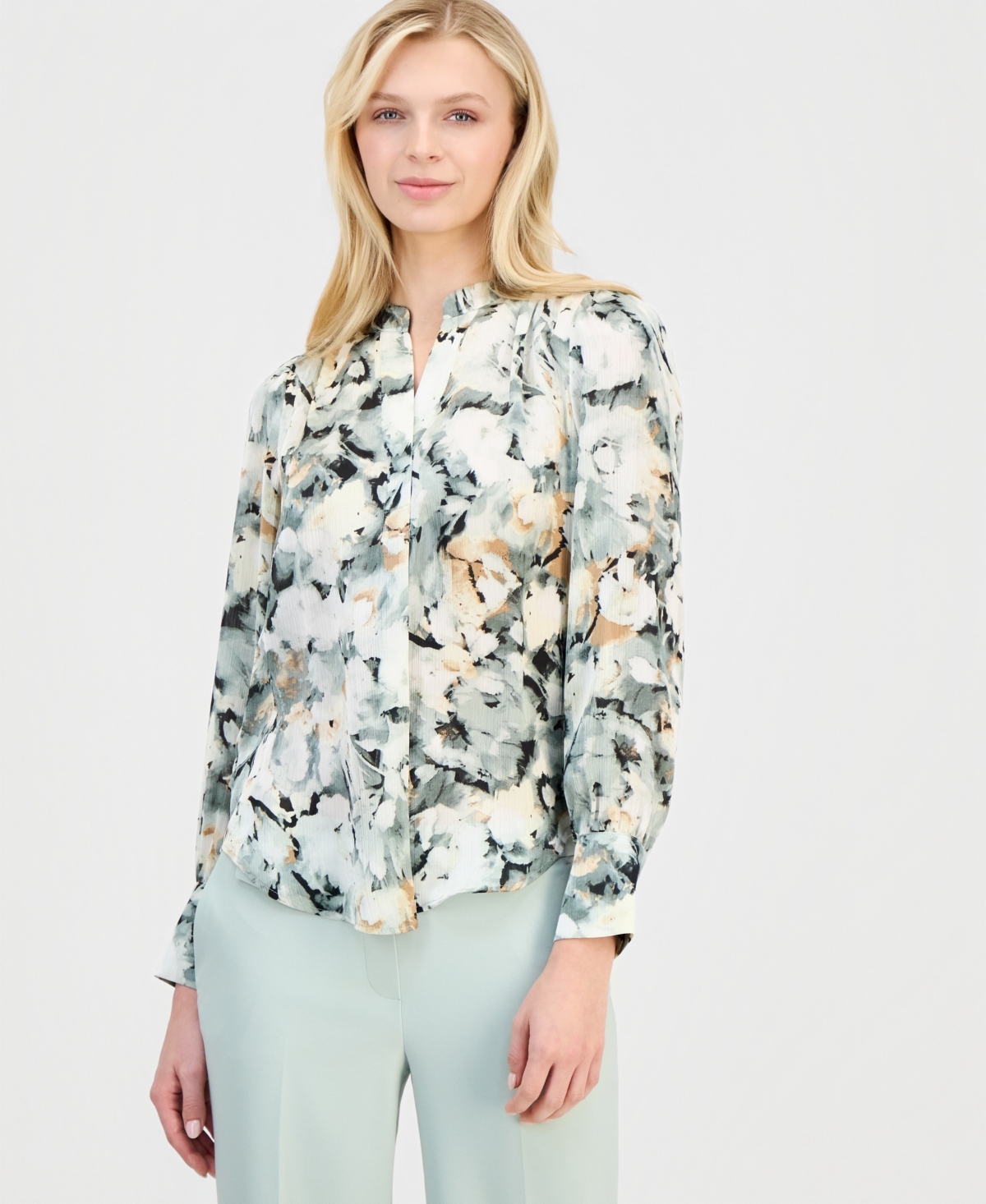 Click here for Anne Klein Womens Pleat-Front Long-Sleeve Blouse -... prices