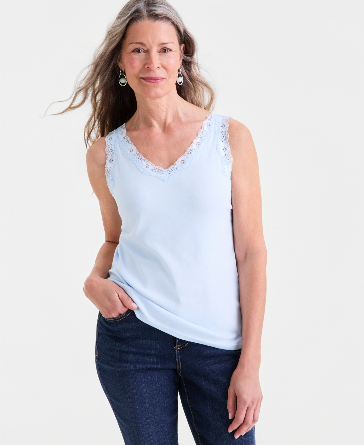 Click here for Style & Co Womens Lace-Trim Cotton Tank Top  Exclu... prices