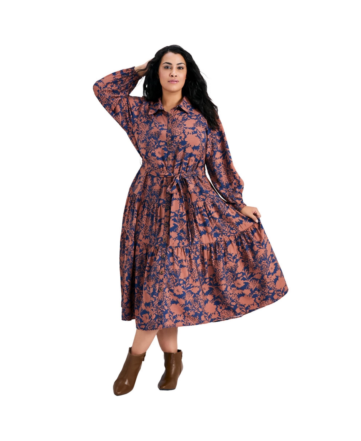 Click here for Avenue Womens Plus Size Marianne Tiered Shirtdress... prices