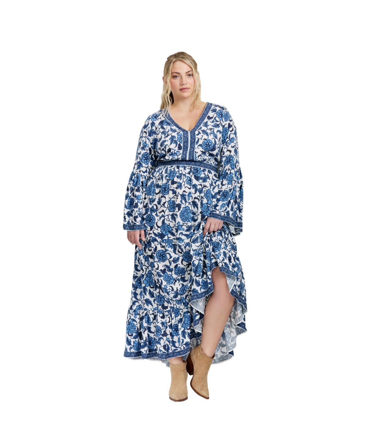 Click here for Avenue Womens Arlo Bell Sleeve Maxi Dress - Blue m... prices