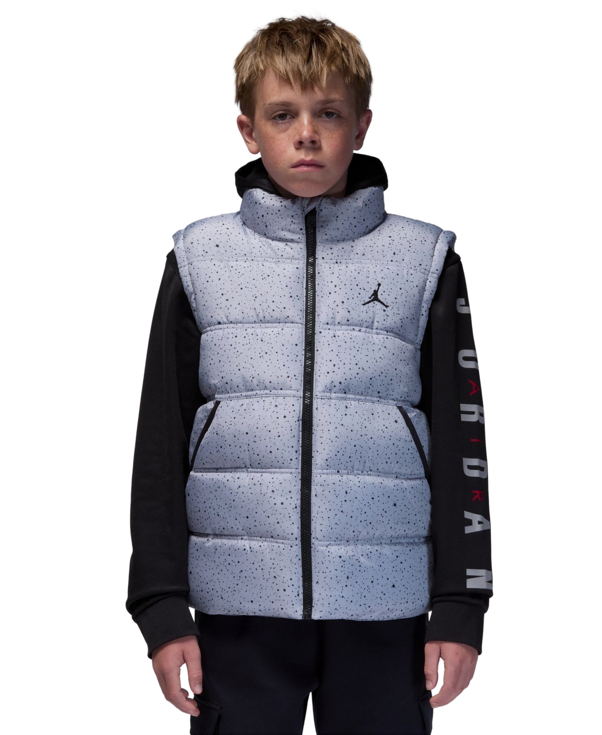 Click here for Jordan Boys 8-20 Layered Look Hooded Jacket - Gray... prices