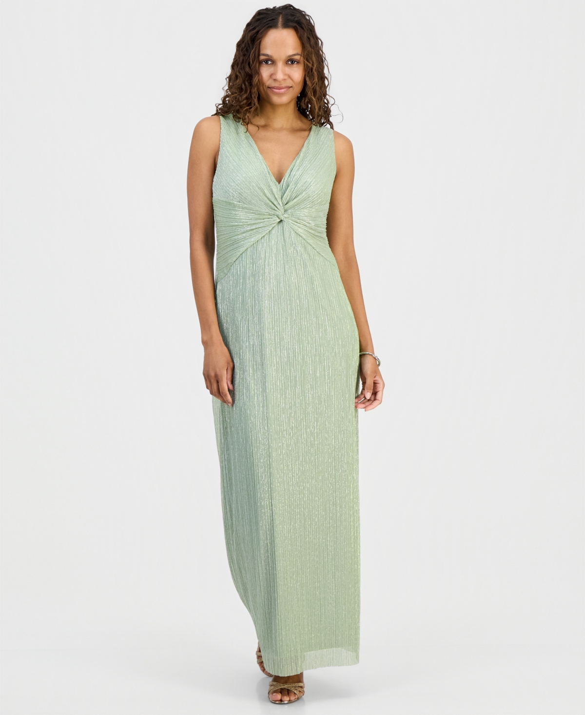 Click here for Connected Petite Metallic V-Neck Twist-Front Gown... prices