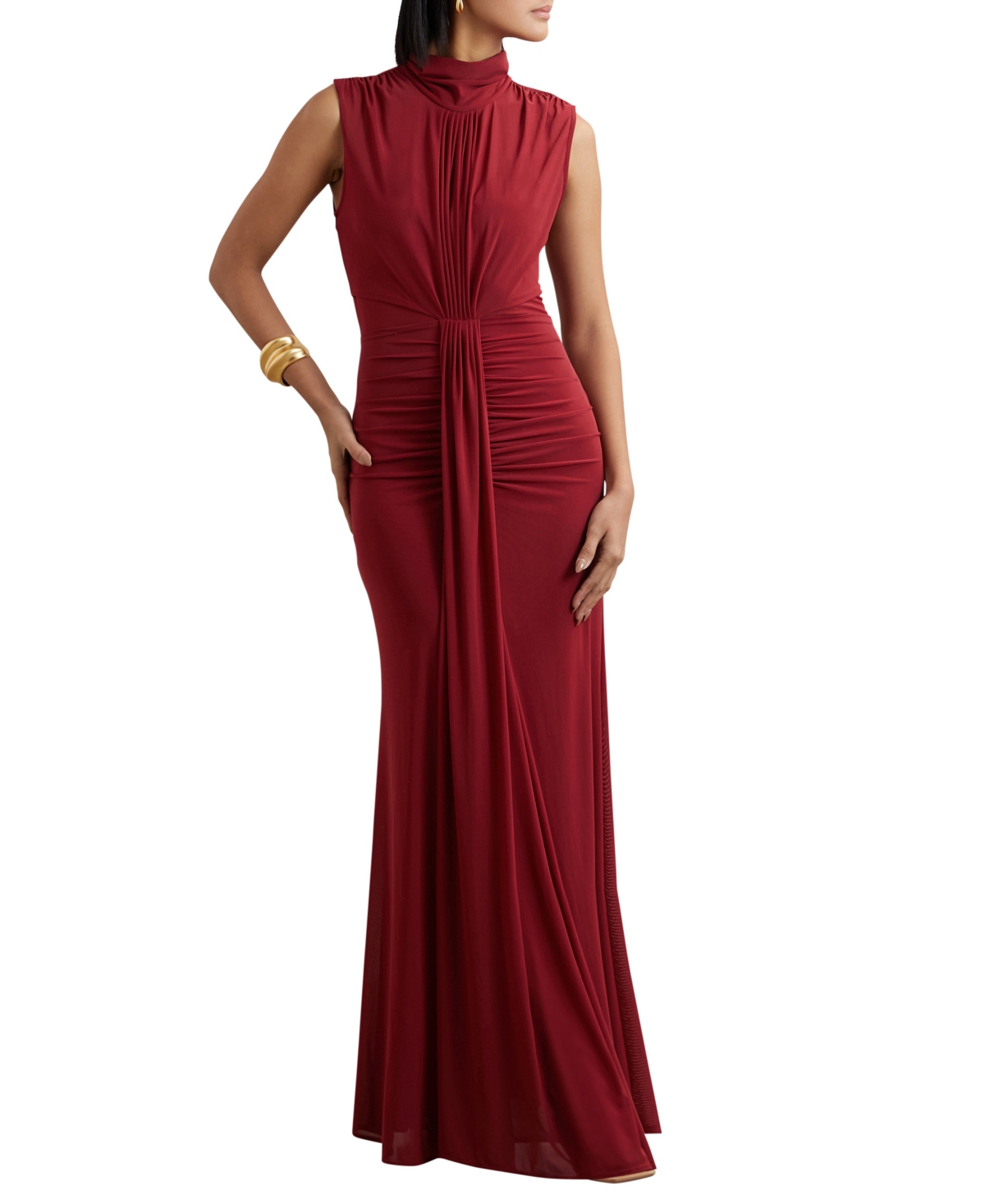 Click here for Reiss Womens Sheer Ruched Maxi Dress - Dark Red prices