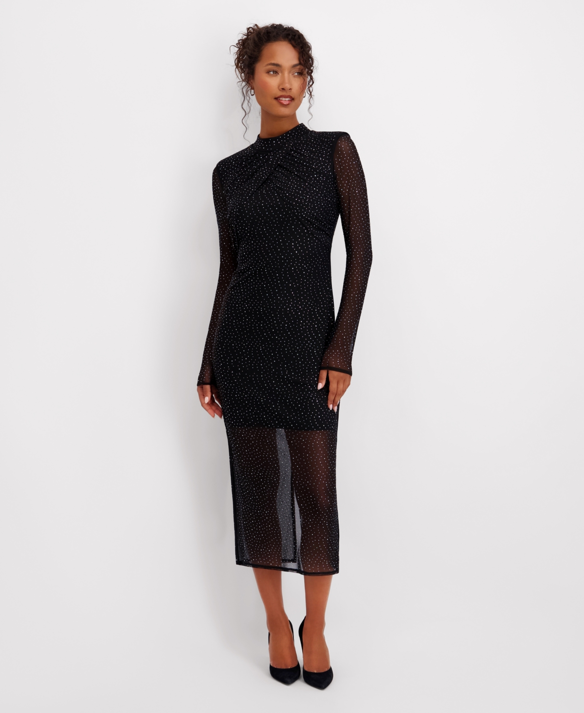 Click here for Siena Womens Studded Stretch Mock Neck Midi Dress... prices