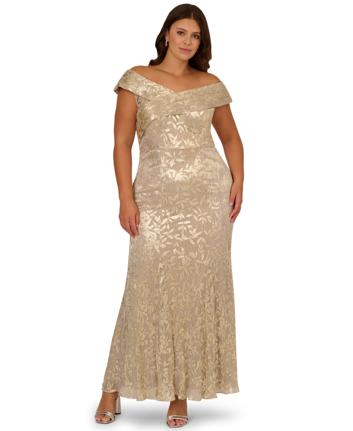Click here for Adrianna Papell Plus Size Foil Leaf Mermaid Off-Th... prices