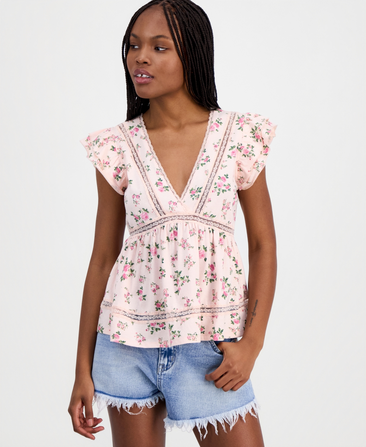 Click here for Self Esteem Juniors Flutter-Sleeve Babydoll Top -... prices