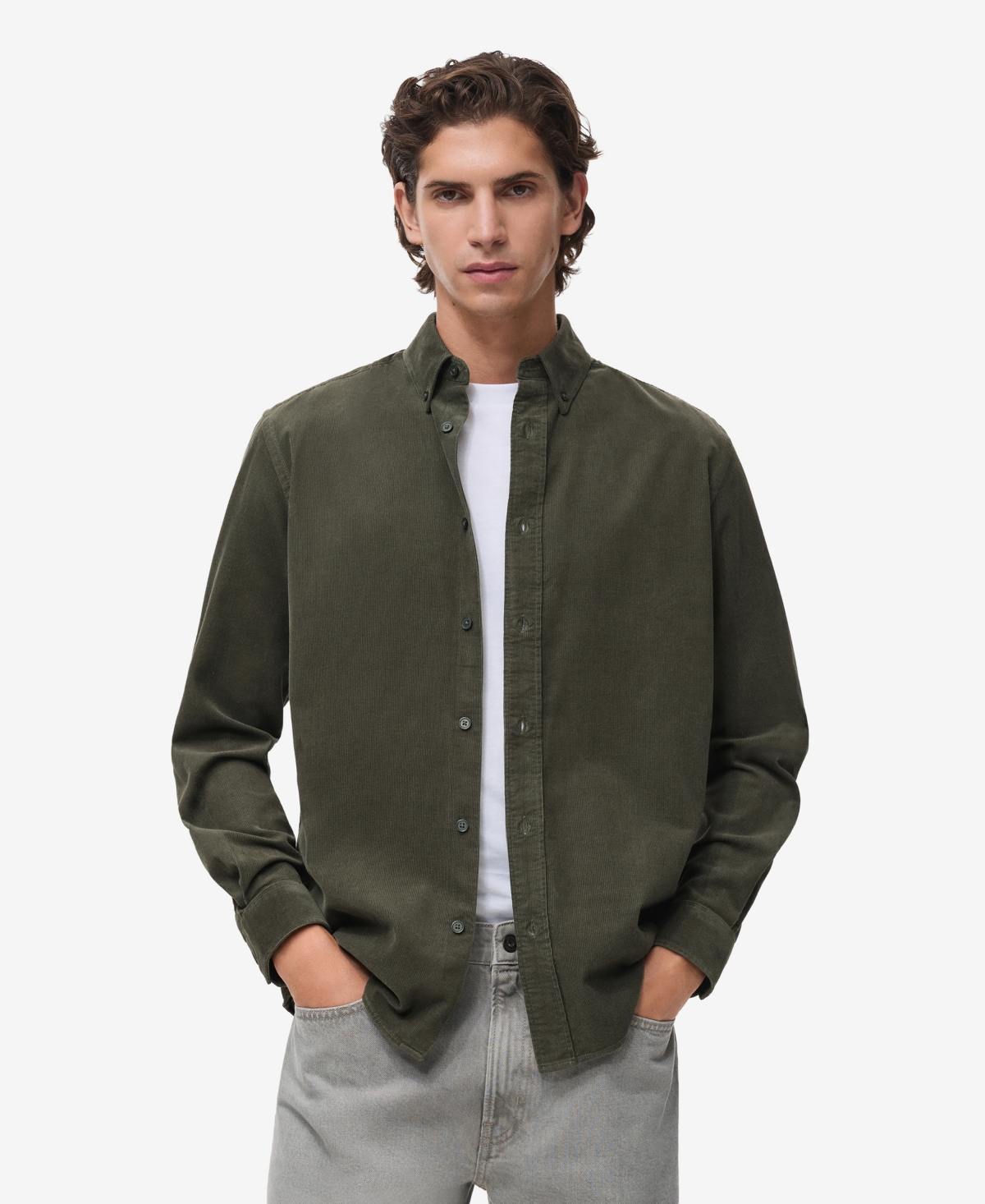 Click here for Mango Mens Classic-Fit Micro-Corduroy Shirt - Dark... prices