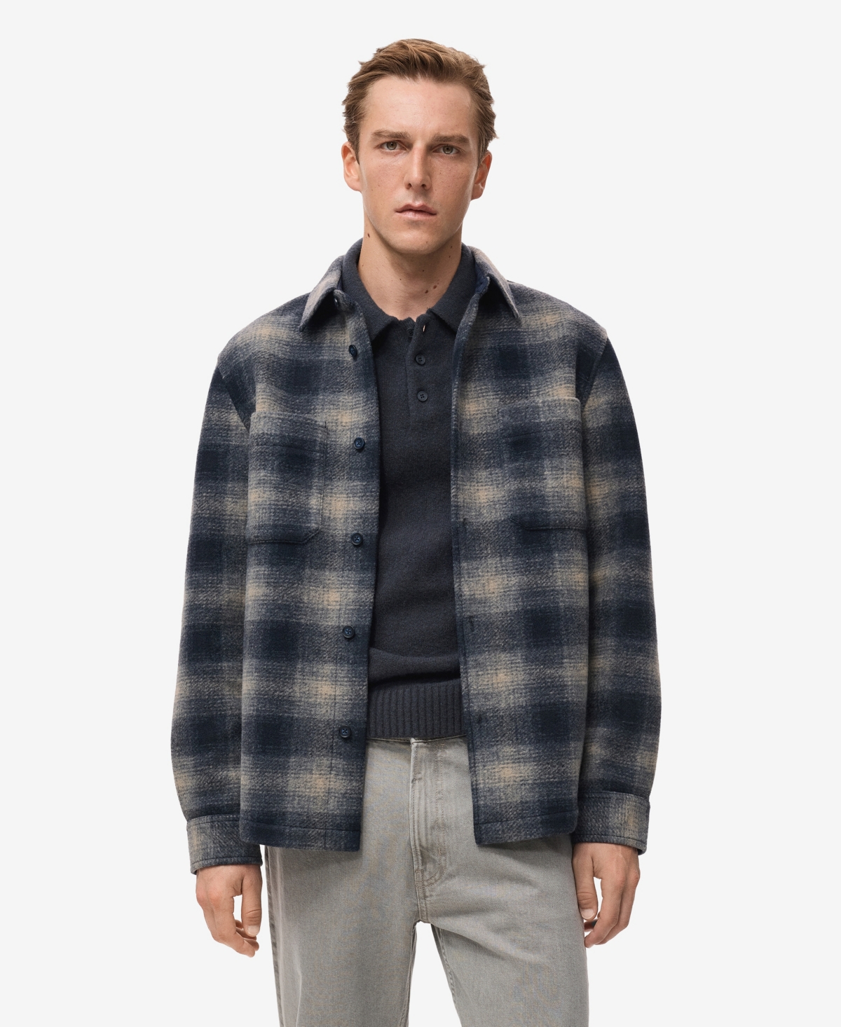 Click here for Mango Mens Checked Pocket Jacket - Navy prices