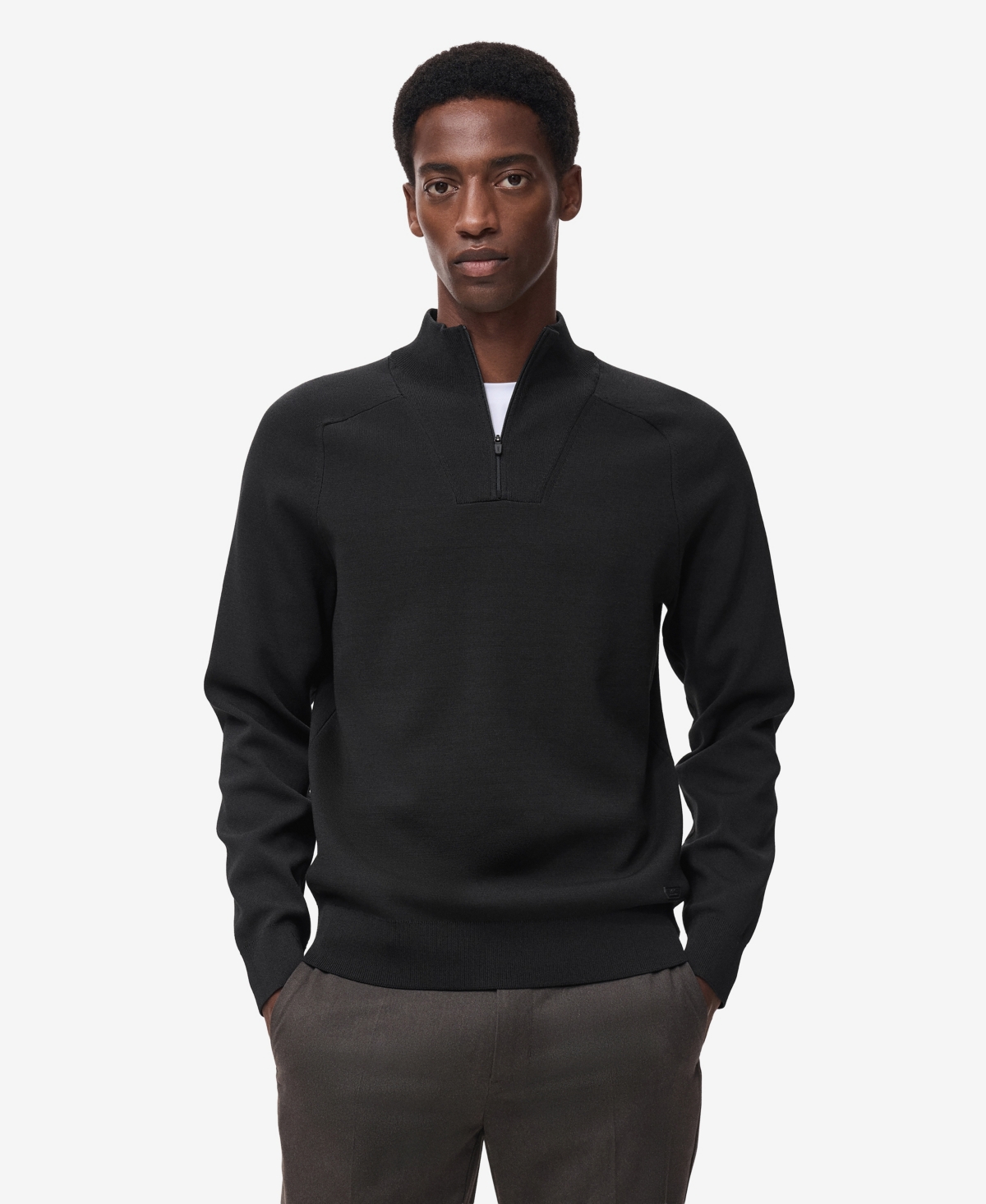 Click here for Mango Mens Breathable Zip-Neck Sweater - Black prices
