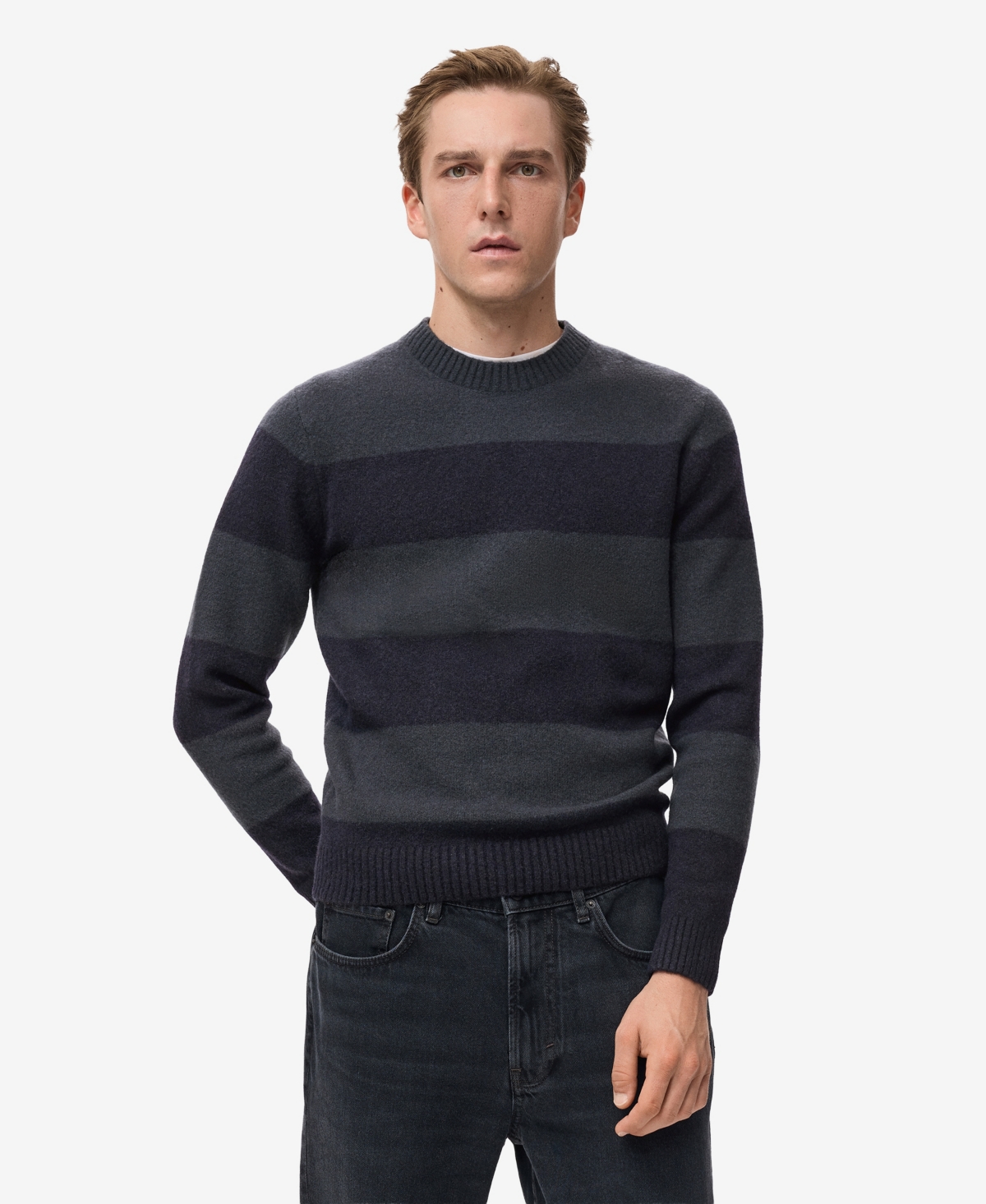 Click here for Mango Mens Wool-Blend Striped Sweater - Indigo Blu... prices