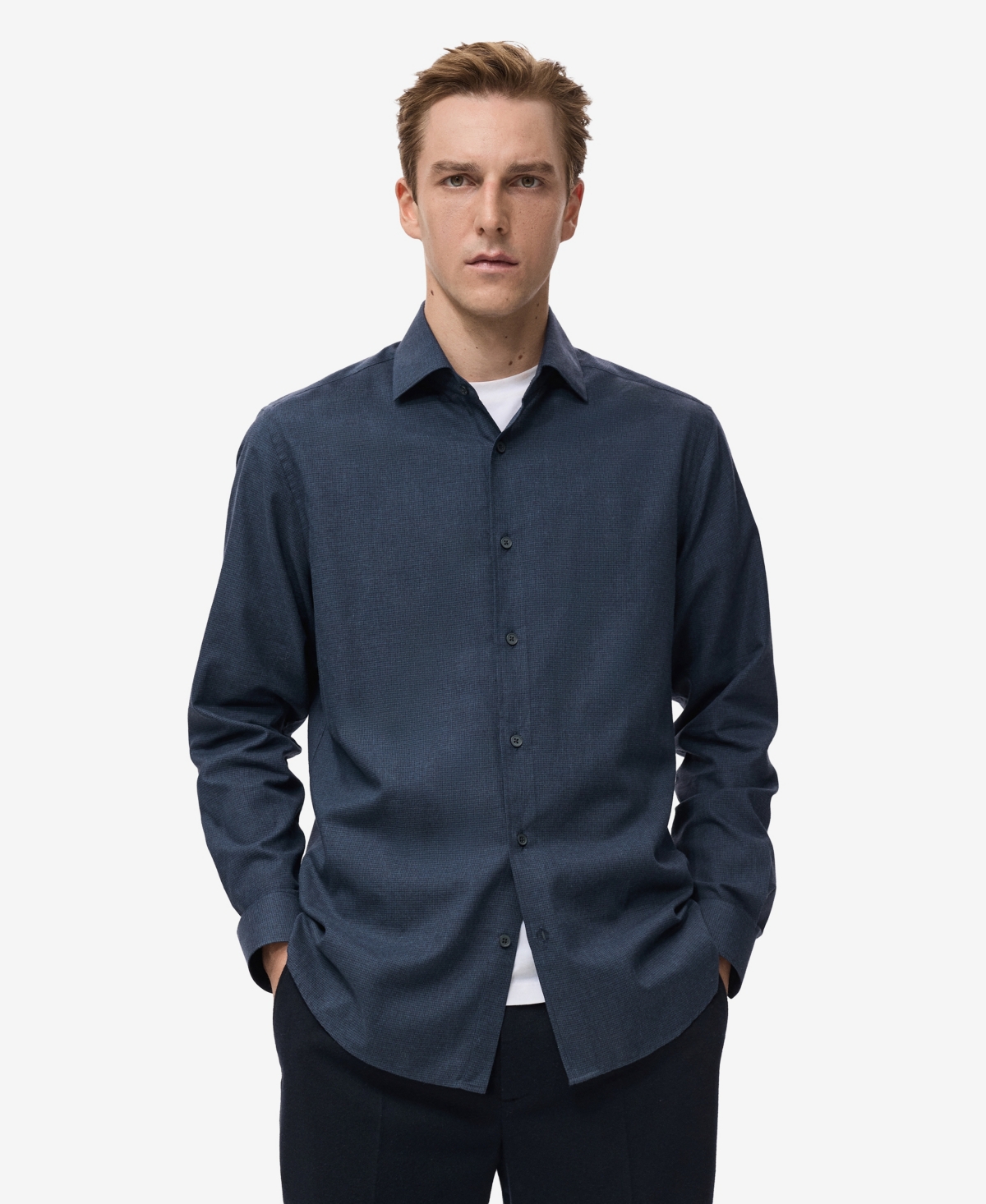 Click here for Mango Mens Regular-Fit Cotton Shirt - Navy prices
