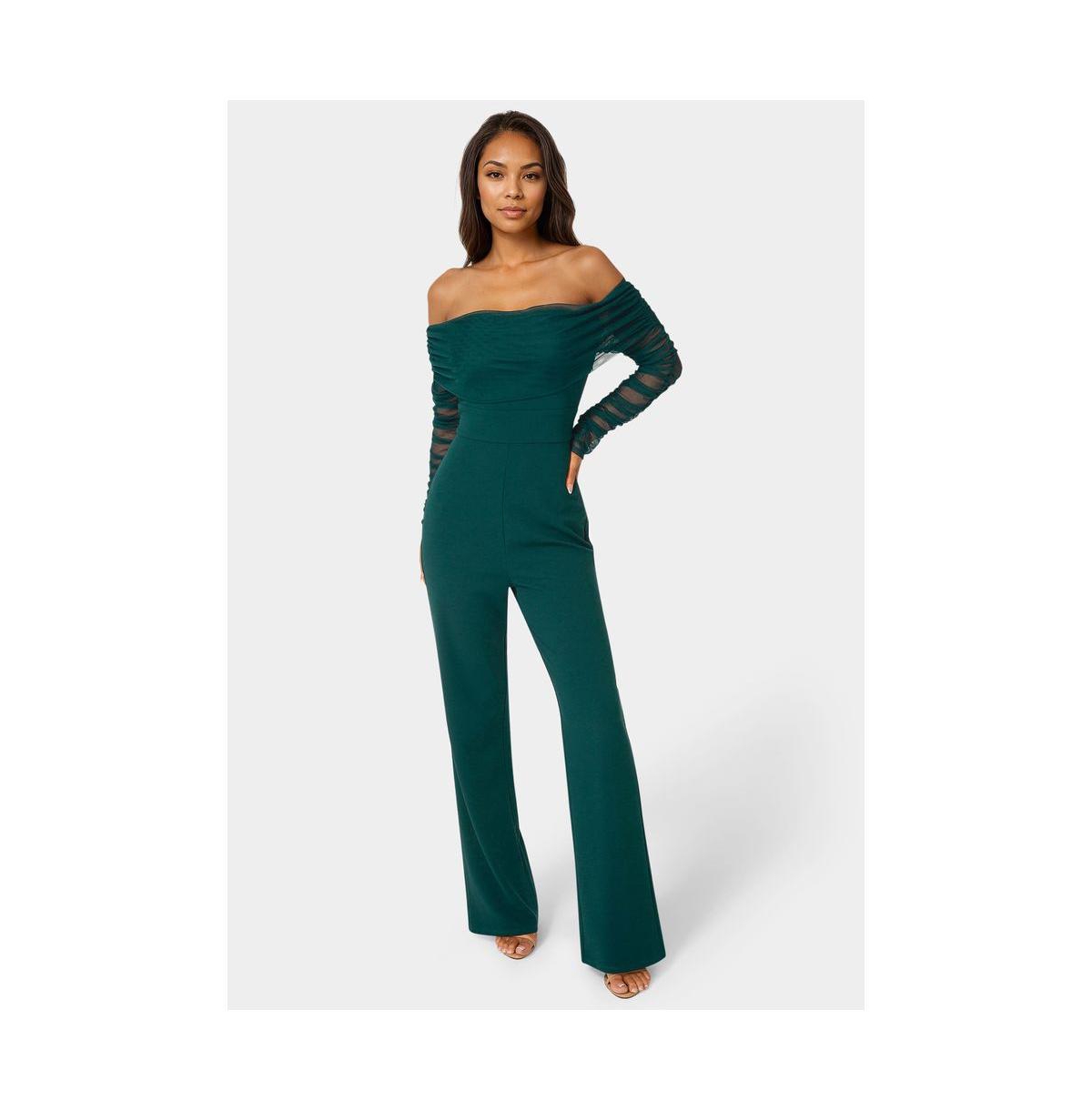 Click here for Bebe Womens One Shoulder Ruched Jumpsuit - Hunter prices