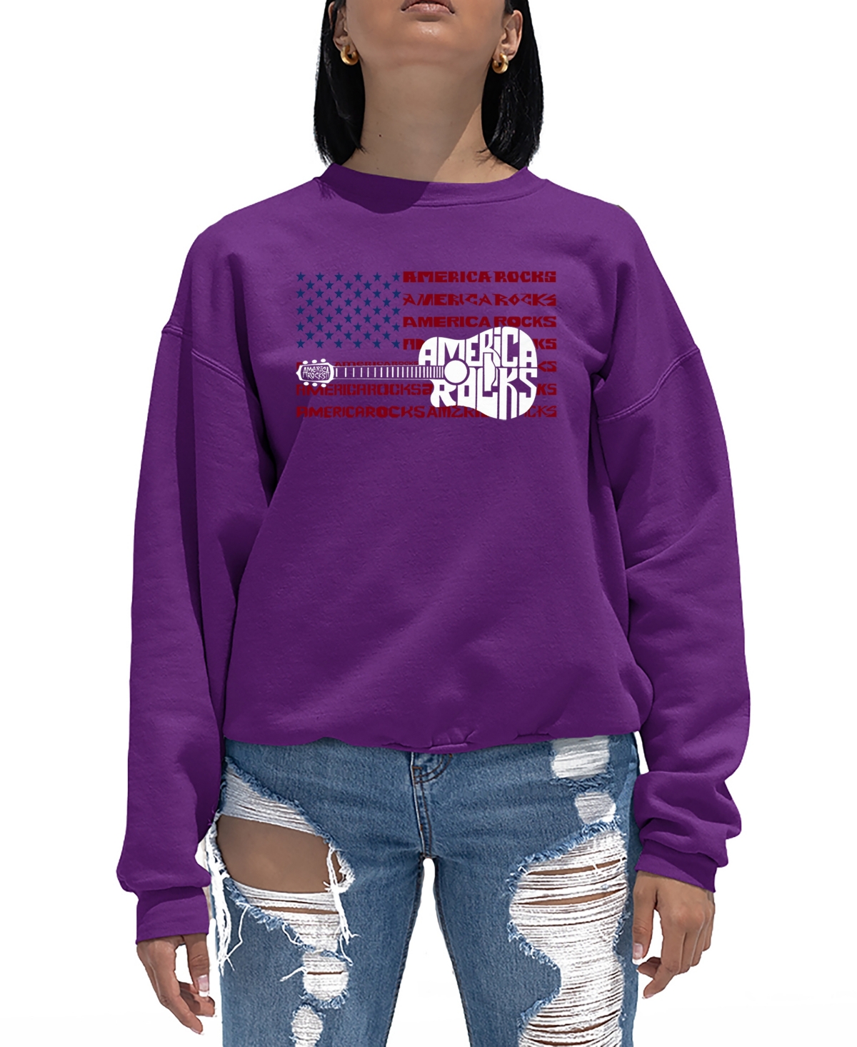 Click here for La Pop Art Womens America Rocks Word Art Crewneck... prices