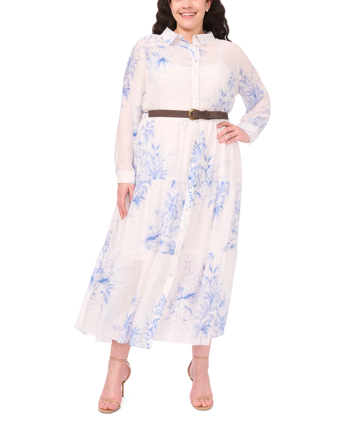 Click here for Msk Plus Size Floral Print Long-Sleeve Belted Maxi... prices