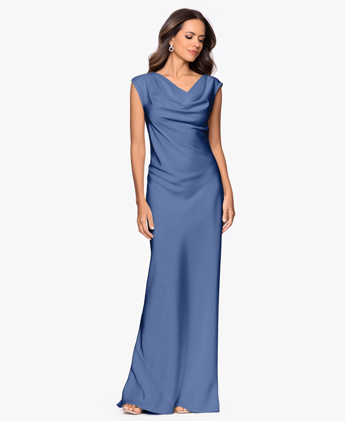 Click here for Betsy & Adam Petite Cowl Neck Gown - Slate prices