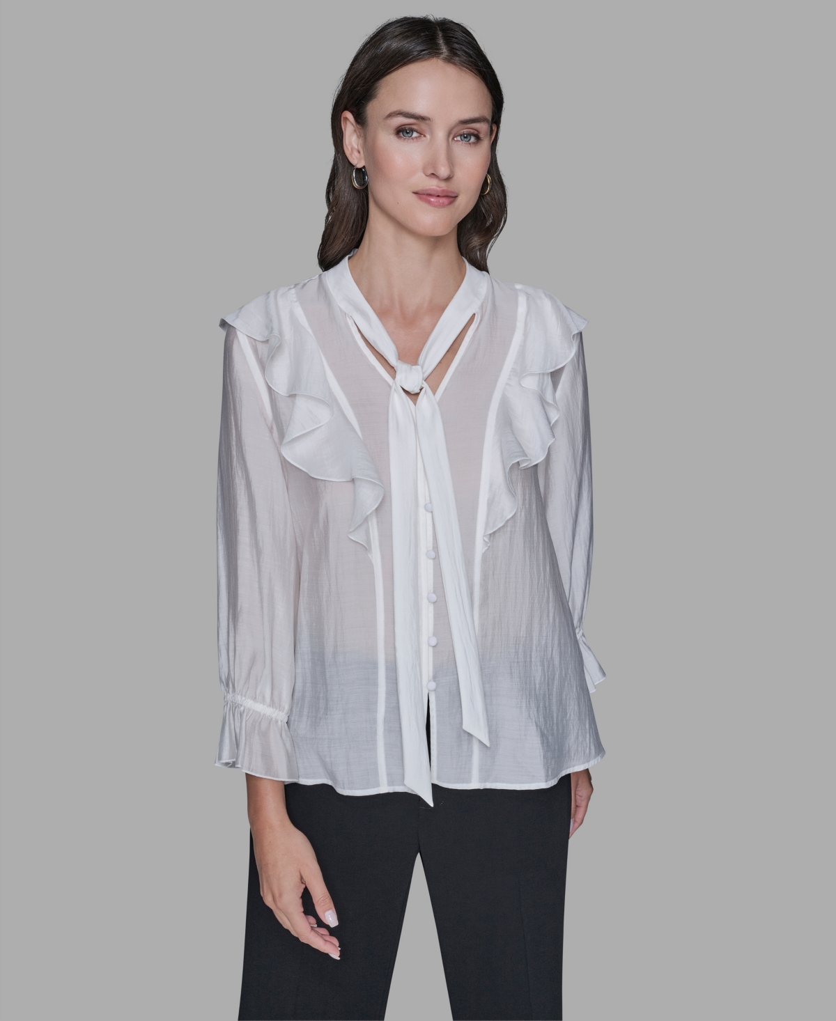 Click here for Karl Lagerfeld Paris Womens Mock Neck Solid Organz... prices